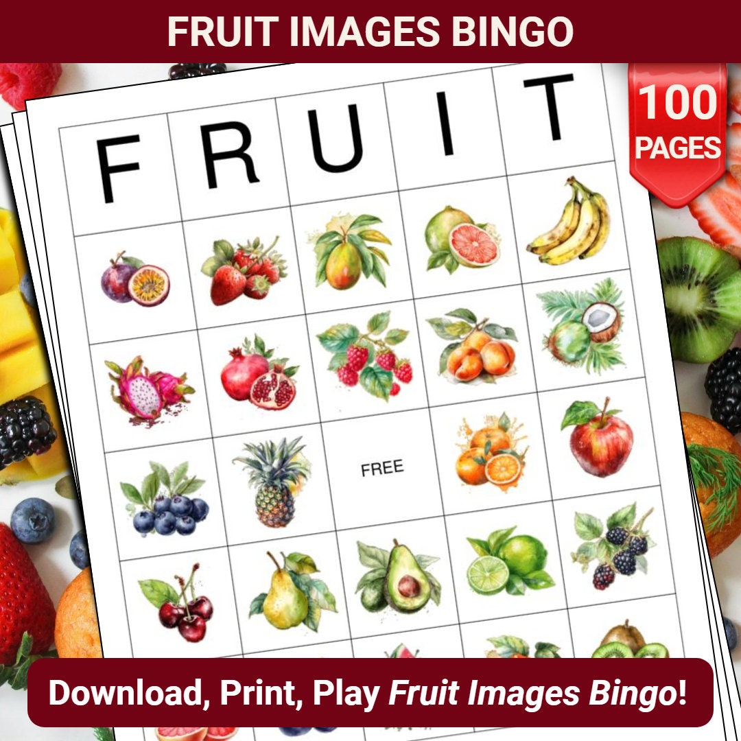 Fruit Images Bingo Cards - 100 Pages to Download and Print - Etsy