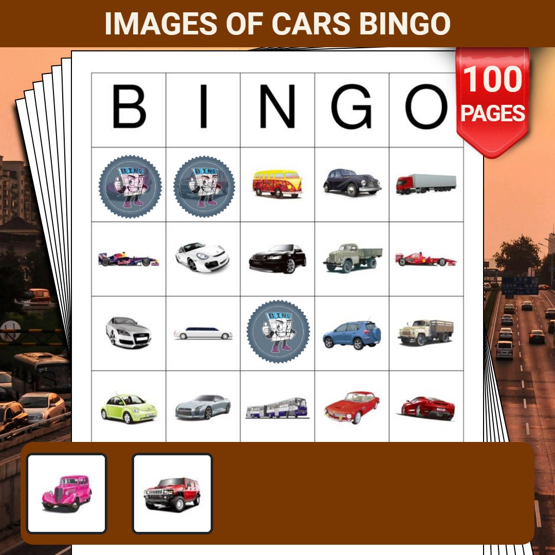 Images of Cars Bingo Cards - 100 Pages to Download and Print - Etsy