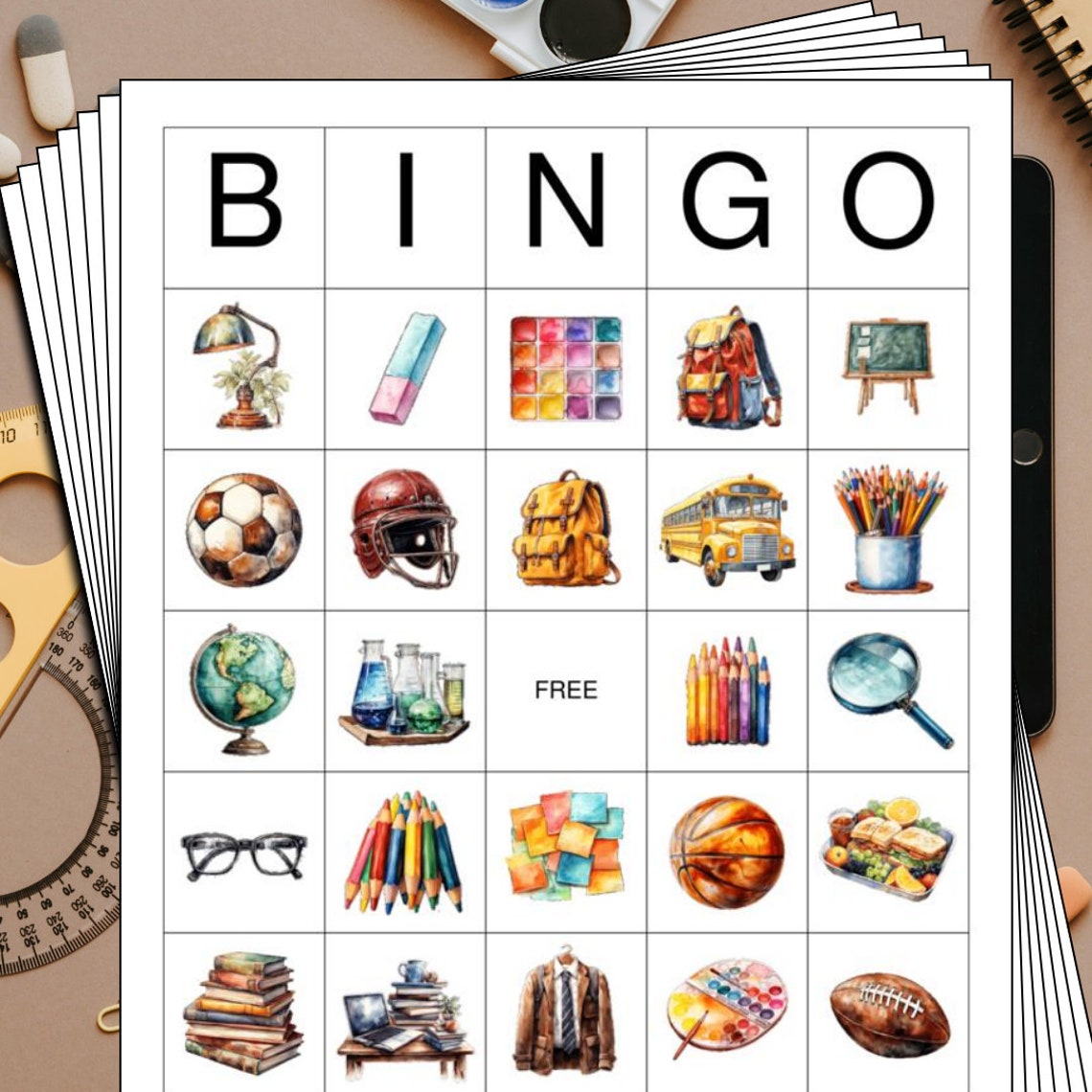 School Images Bingo Cards 100 Pages to Download and Print - Etsy