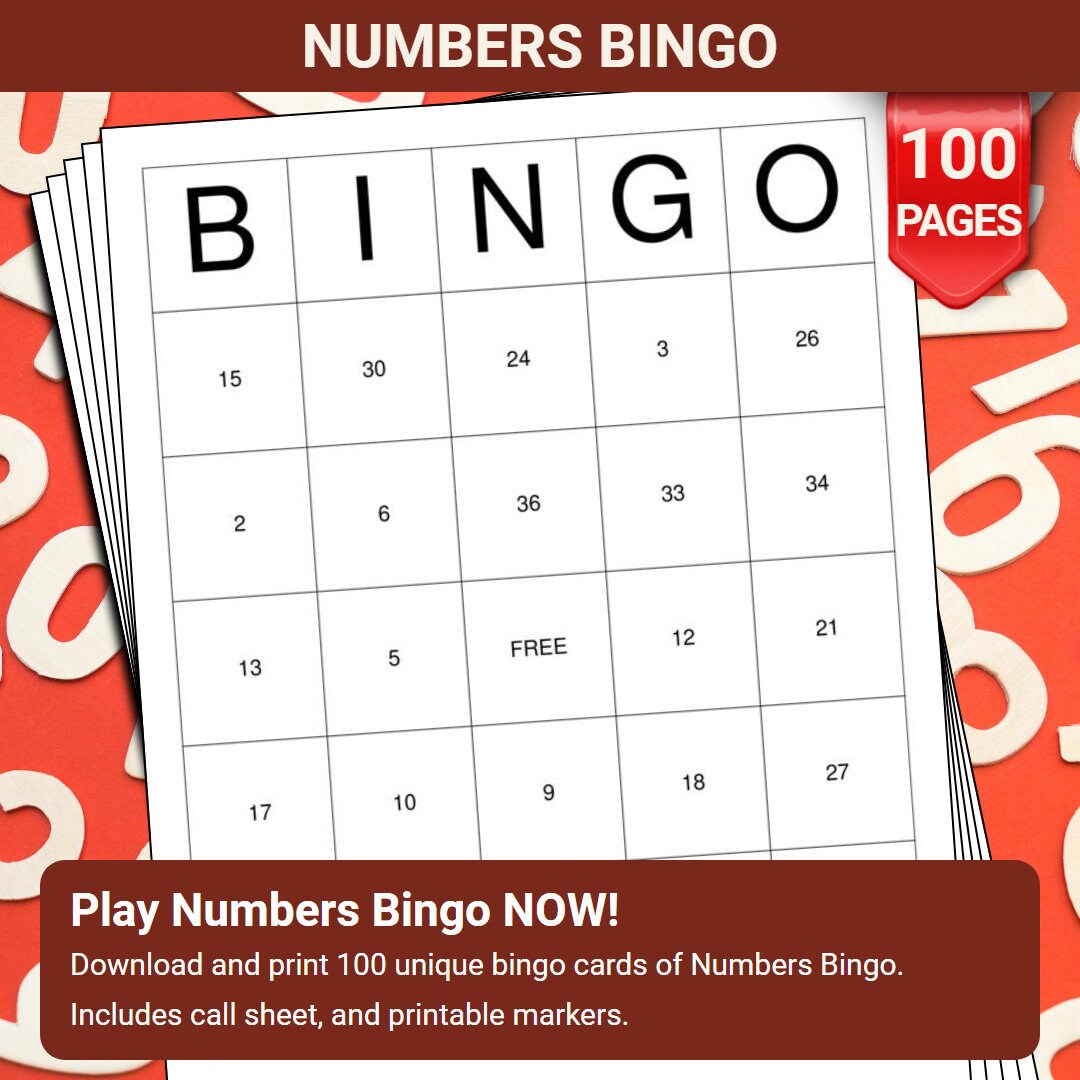 Numbers Bingo Cards - 100 Pages to Download and Print - Etsy