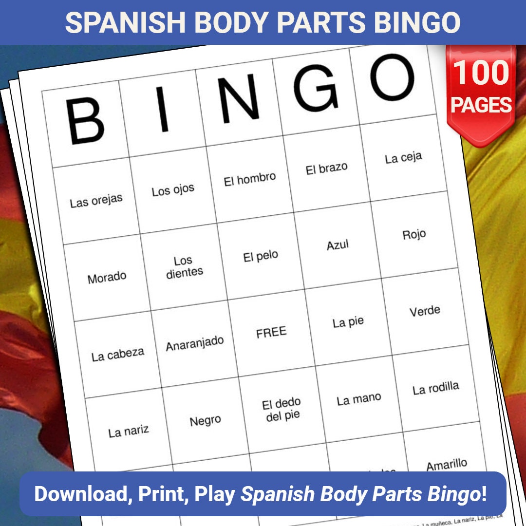 Spanish Body Parts Bingo Cards - 100 Pages to Download and Print - Etsy