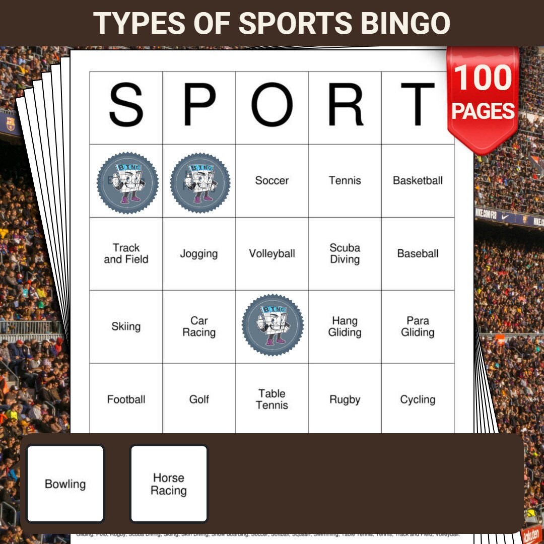 Types of Sports Bingo Cards - 100 Pages to Download and Print - Etsy