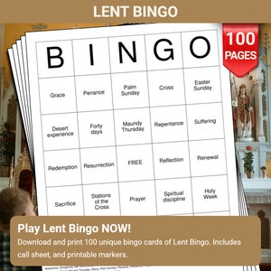Lent Bingo Cards - 100 Pages to Download and Print - Etsy