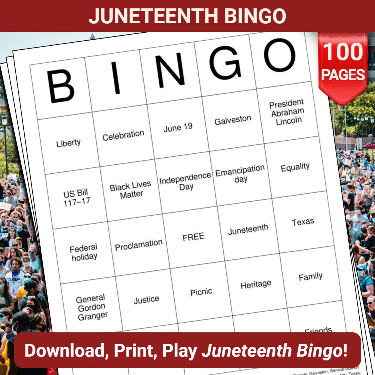 Juneteenth Bingo Cards - 100 Pages to Download and Print - Etsy
