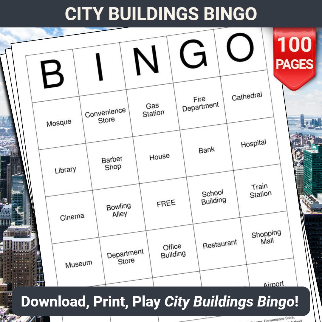 City Buildings Bingo Cards - 100 Pages to Download and Print - Etsy
