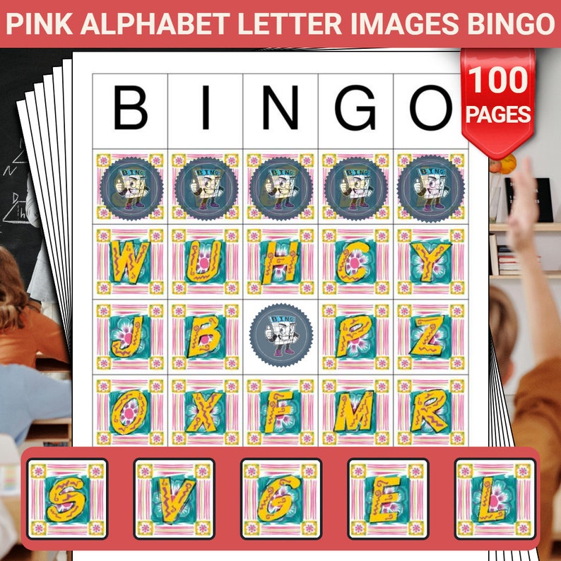 Pink Alphabet Letter Images Bingo Cards - 100 Pages to Download and ...