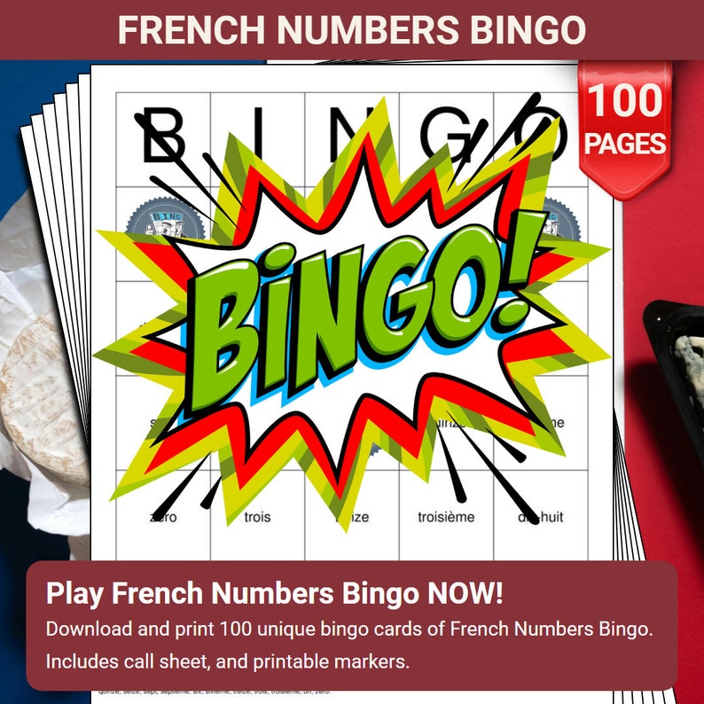 French Numbers Bingo Cards - 100 Pages to Download and Print - Etsy