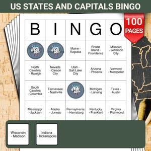 US States and Capitals Bingo Cards - 100 Pages to Download and Print - Etsy