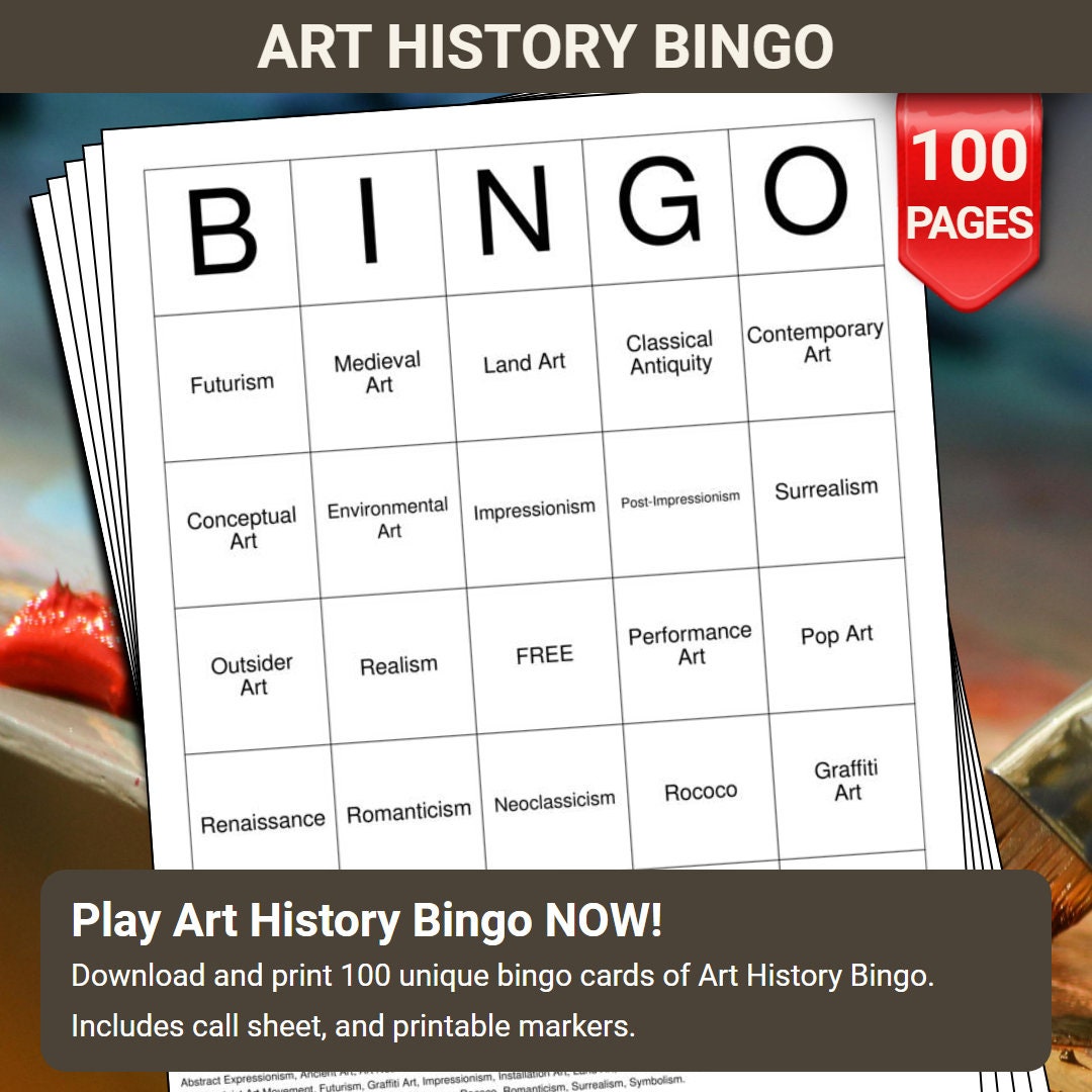 Art History Bingo Cards - 100 Pages to Download and Print - Etsy
