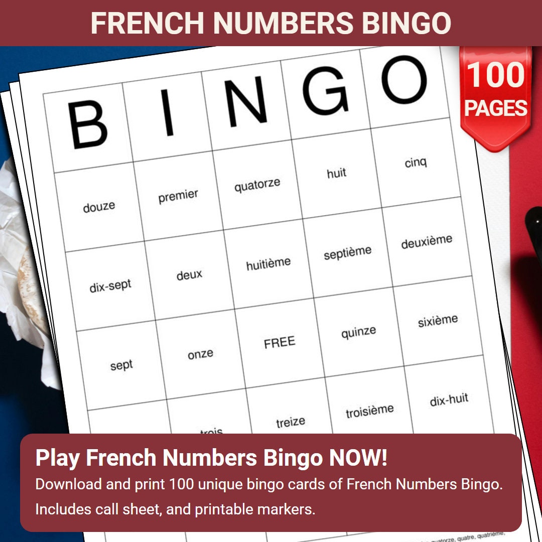 French Numbers Bingo Cards - 100 Pages to Download and Print - Etsy