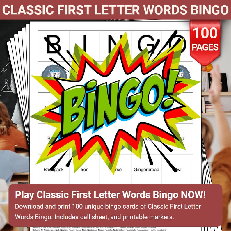Classic First Letter Words Bingo Cards - 100 Pages to Download and ...