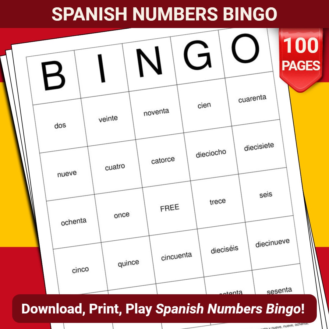 Spanish Numbers Bingo Cards - 100 Pages to Download and Print - Etsy