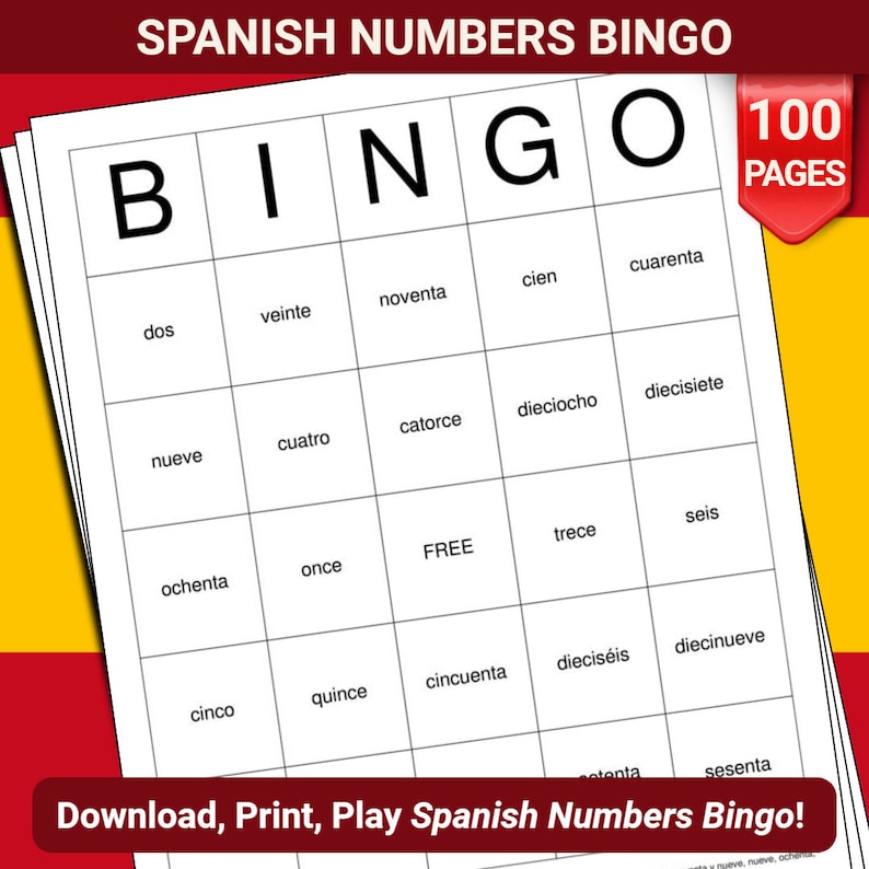 Spanish Numbers Bingo Cards - 100 Pages to Download and Print - Etsy