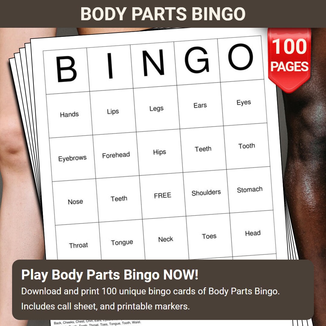 Body Parts Bingo Cards 100 Pages to Download and Print - Etsy