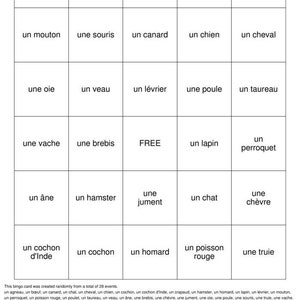 French Animals Bingo Cards - 100 Pages to Download and Print - Etsy