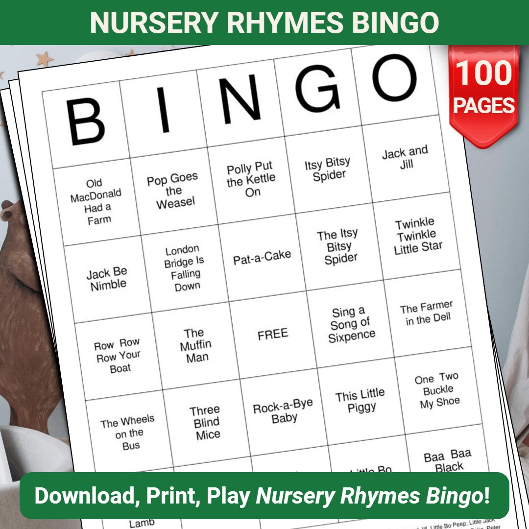 Nursery Rhymes Bingo Cards - 100 Pages to Download and Print - Etsy