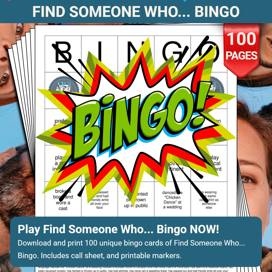Find Someone Who... Bingo Cards 100 Pages to Download and Print - Etsy