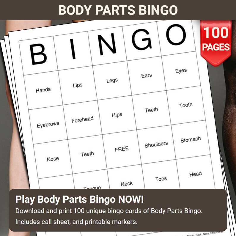 Body Parts Bingo Cards - 100 Pages to Download and Print - Etsy