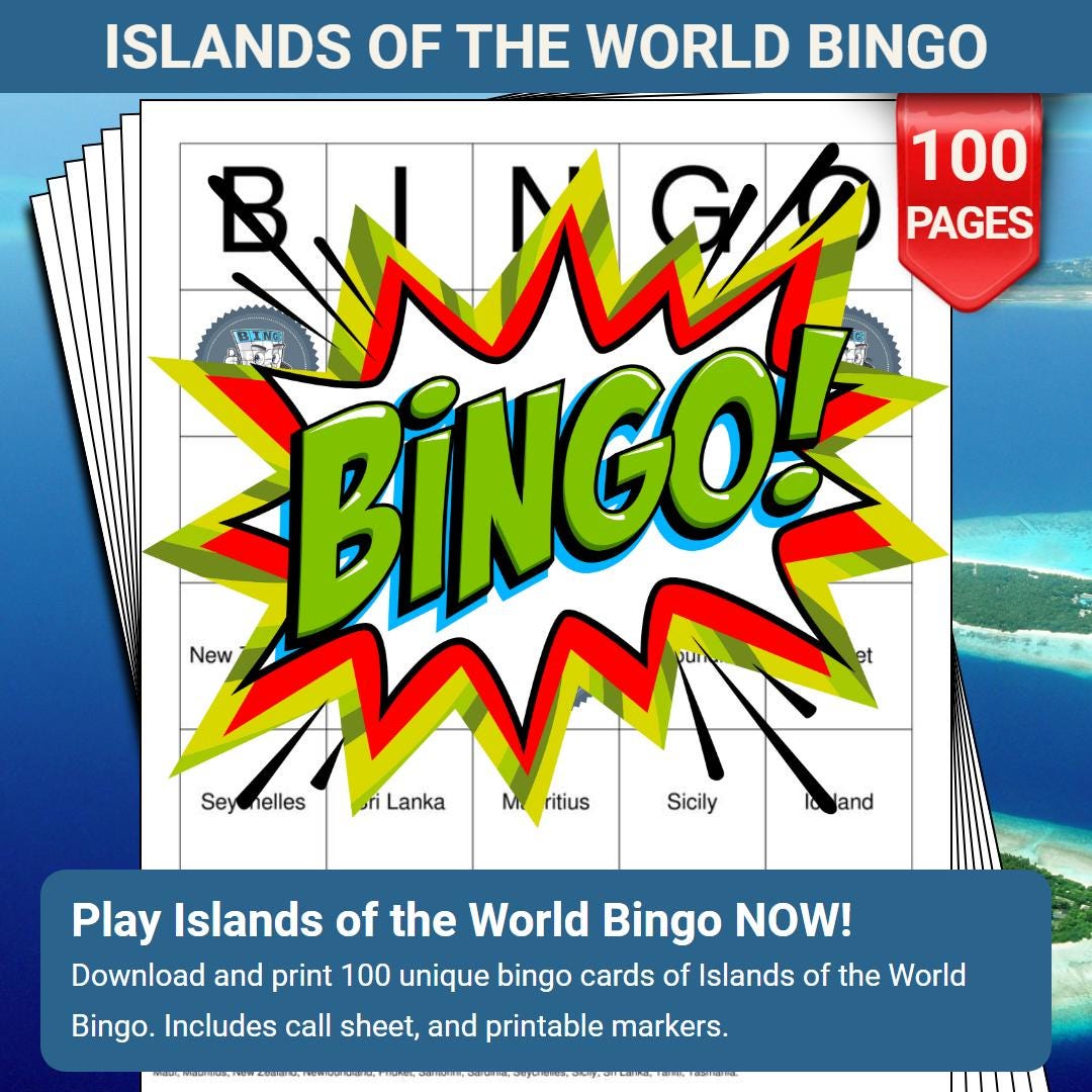Islands of the World Bingo Cards - 100 Pages to Download and Print - Etsy