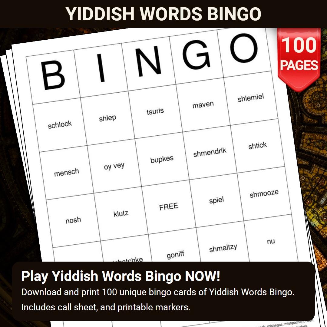 Yiddish Words Bingo Cards - 100 Pages to Download and Print - Etsy