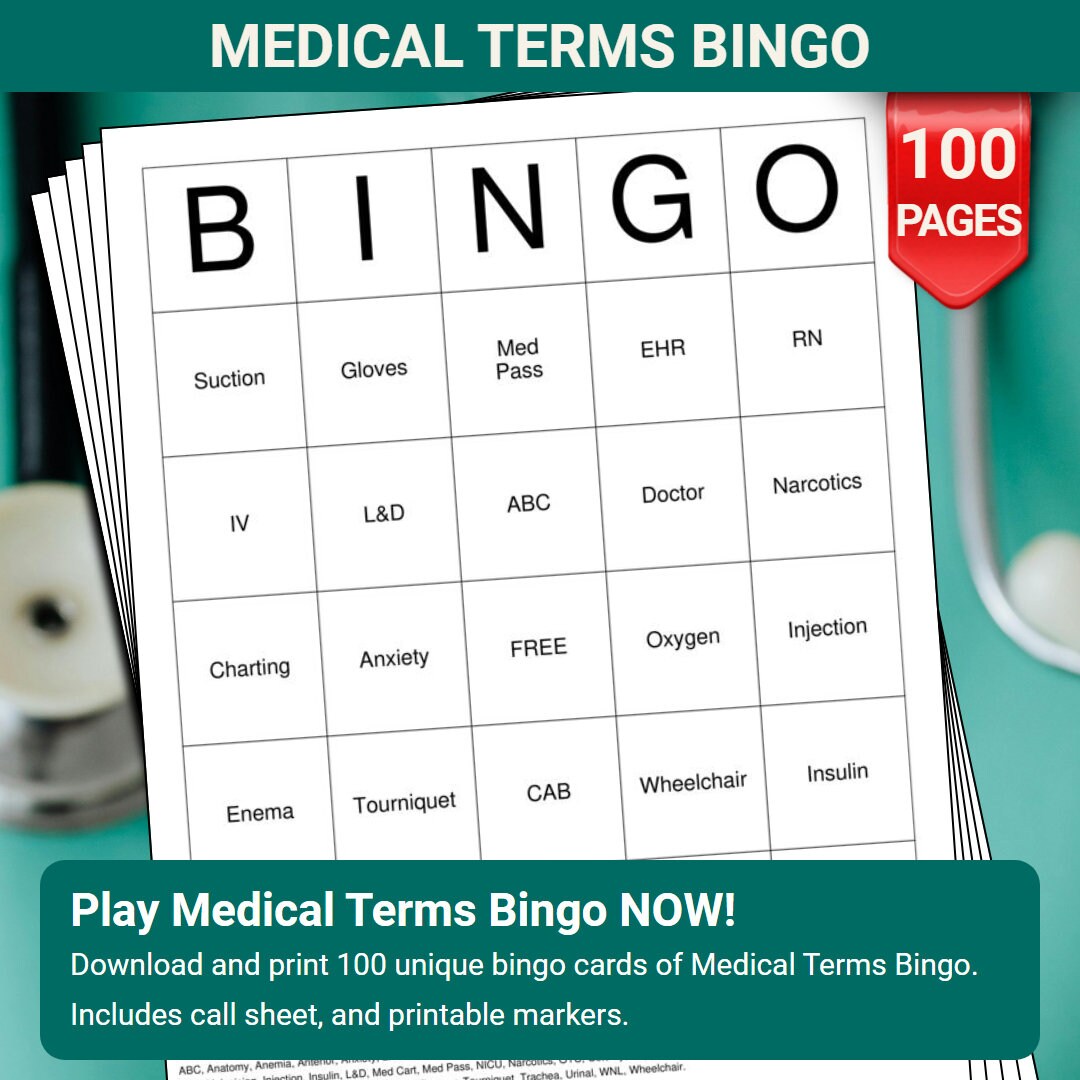 Medical Terms Bingo Cards - 100 Pages to Download and Print - Etsy