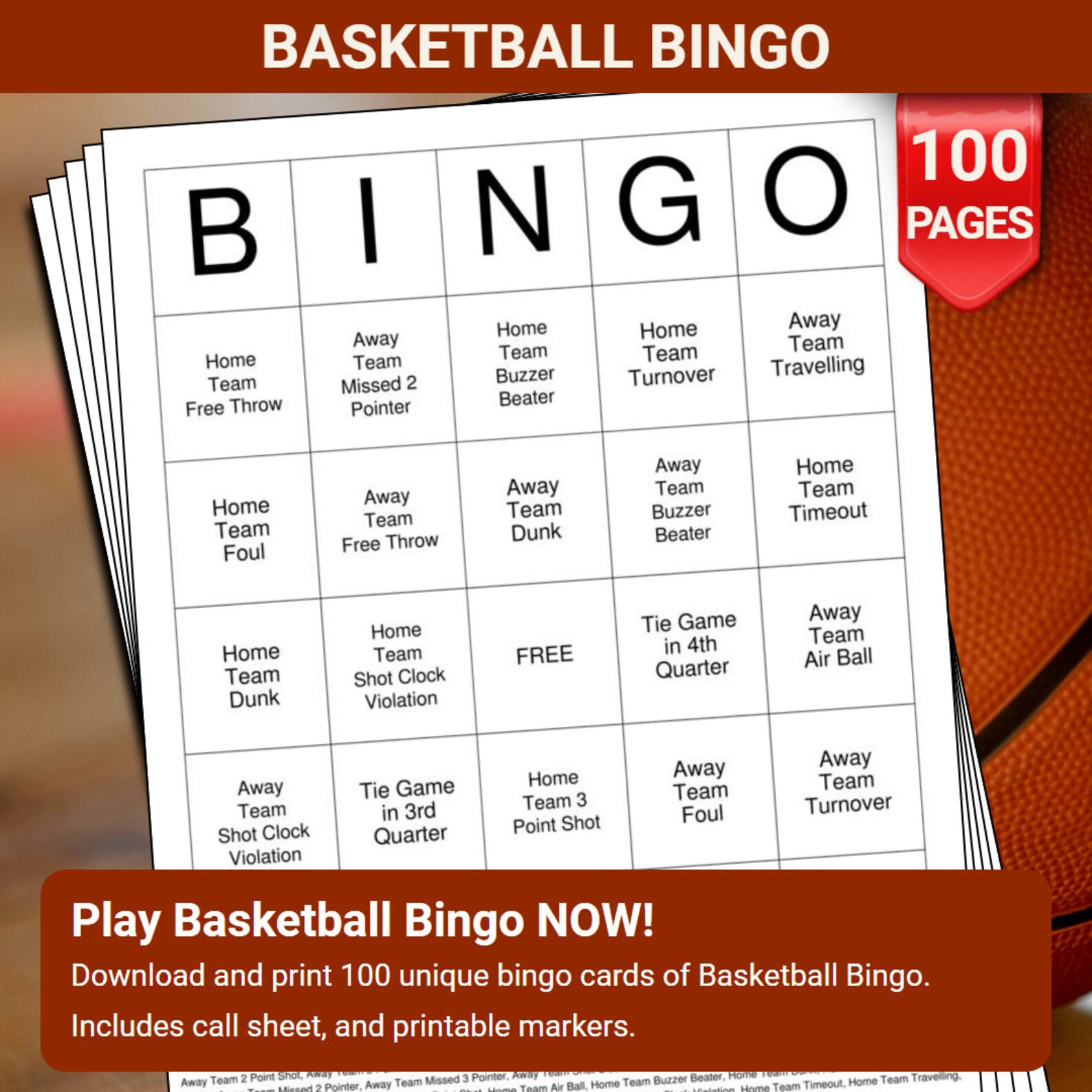 Basketball Bingo Cards 100 Pages to Download and Print - Etsy