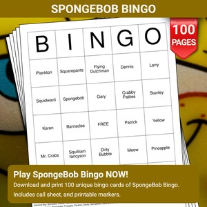 Spongebob Bingo Cards - 100 Pages to Download and Print - Etsy