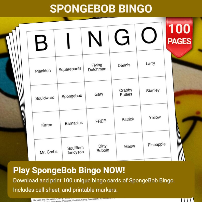 Spongebob Bingo Cards - 100 Pages to Download and Print - Etsy