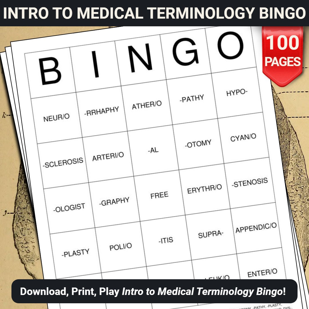 Intro to Medical Terminology Bingo Cards - 100 Pages to Download and ...