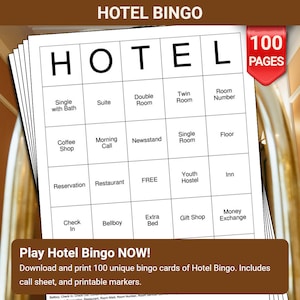 Hotel Bingo Cards - 100 Pages to Download and Print - Etsy