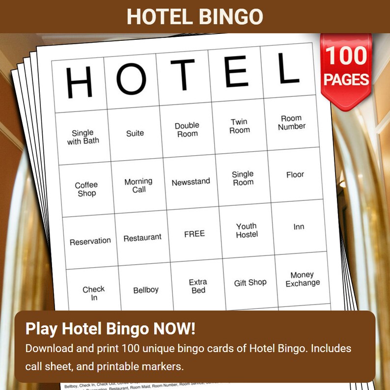 Hotel Bingo Cards - 100 Pages to Download and Print - Etsy