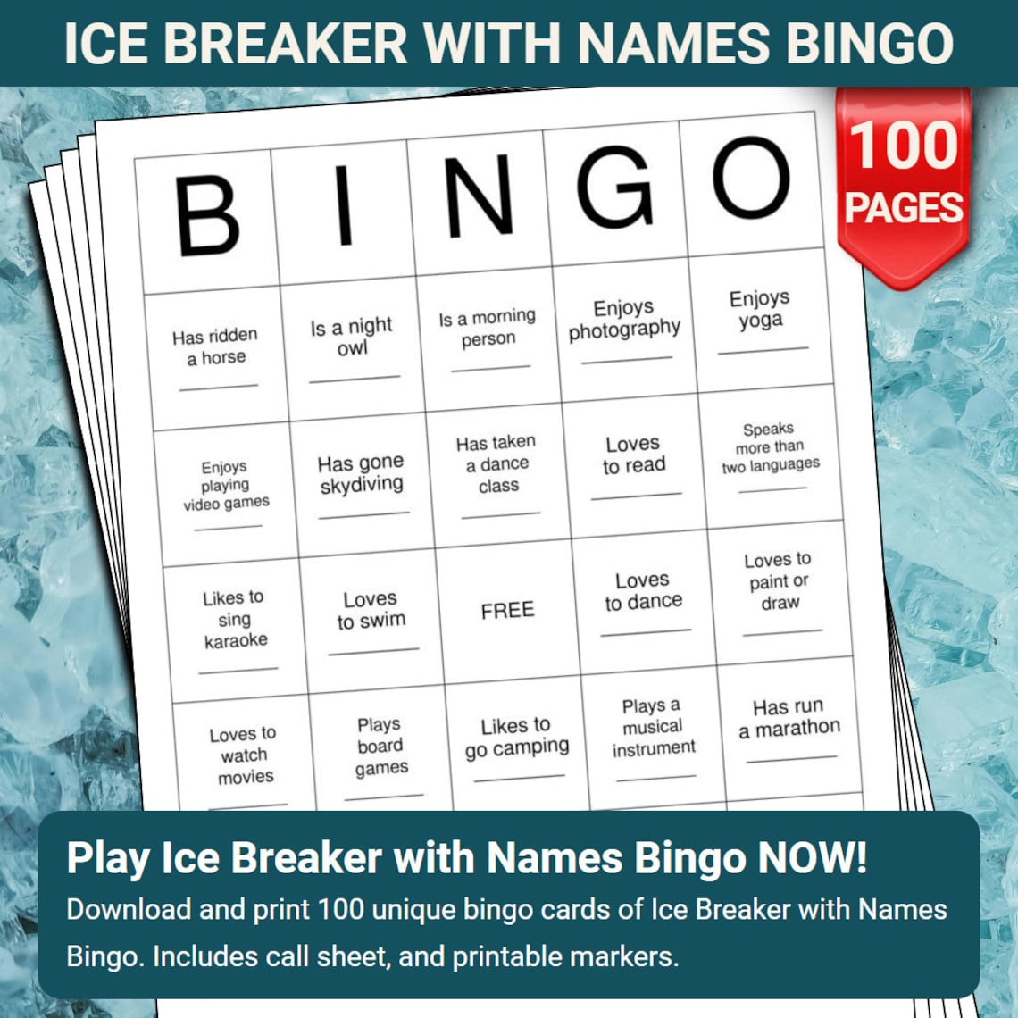 Ice Breaker With Names Bingo Cards - 100 Pages to Download and Print - Etsy