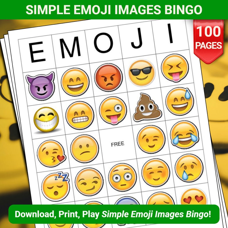 Simple Emoji Images Bingo Cards - 100 Pages to Download and Print - Etsy