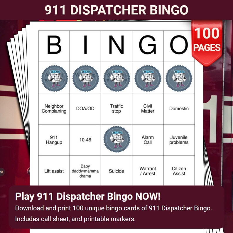 911 Dispatcher Bingo Cards 100 Pages to Download and Print - Etsy