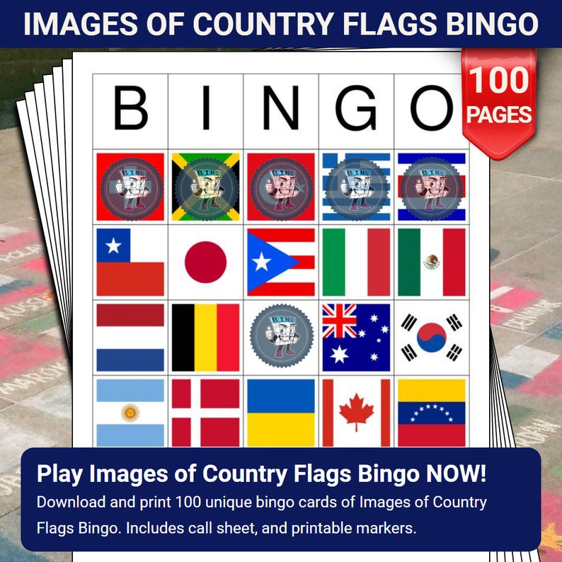 Images of Country Flags Bingo Cards 100 Pages to Download and Print - Etsy