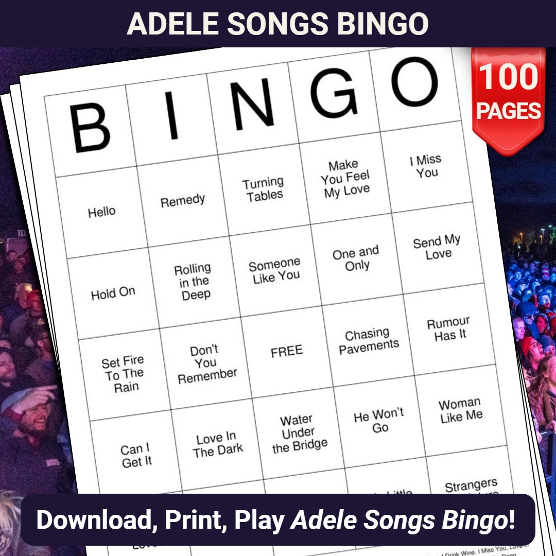 Adele Songs Bingo Cards - 100 Pages to Download and Print - Etsy