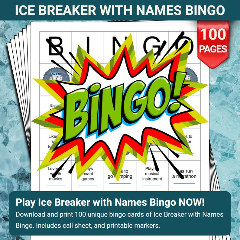 Ice Breaker With Names Bingo Cards - 100 Pages to Download and Print ...
