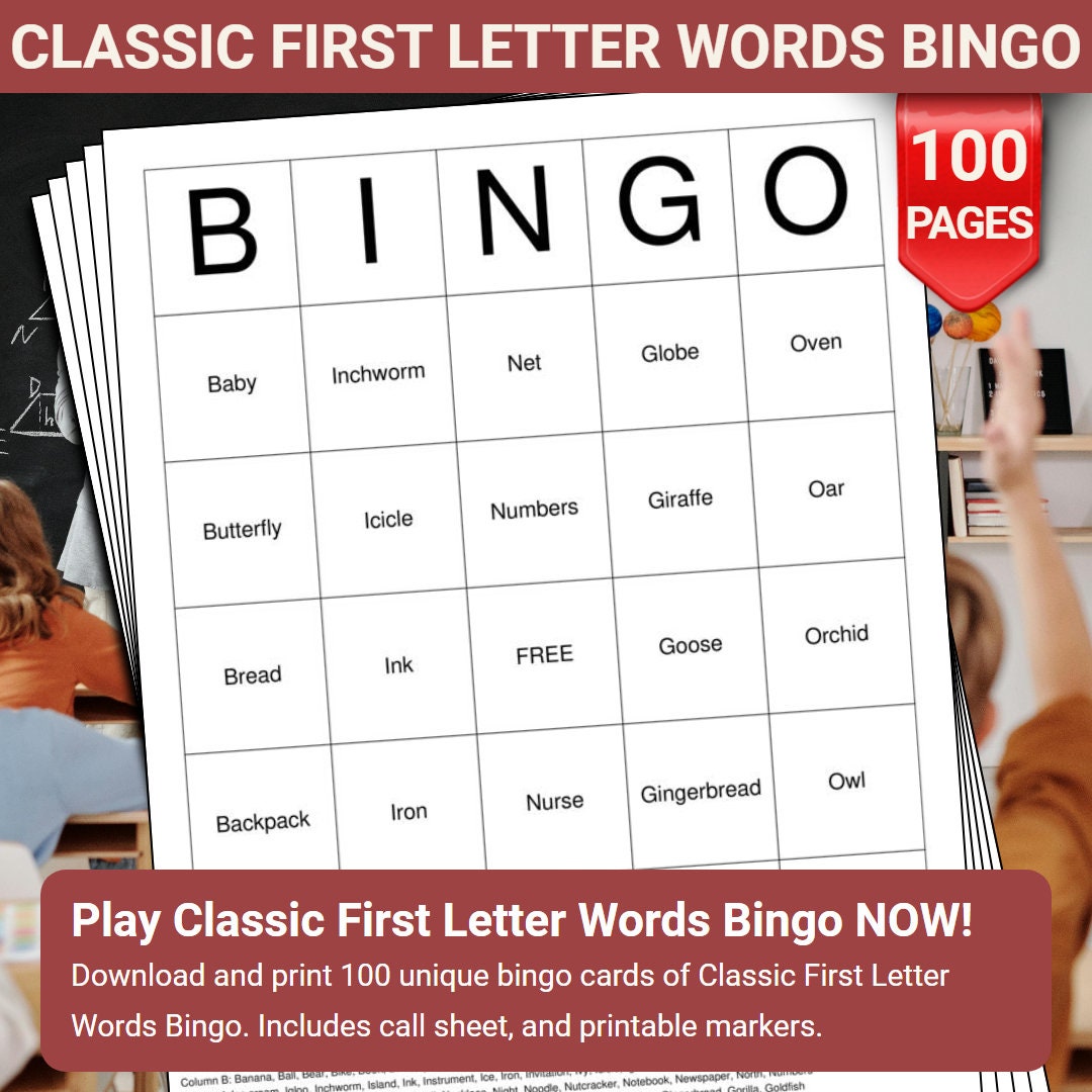 Classic First Letter Words Bingo Cards - 100 Pages to Download and ...