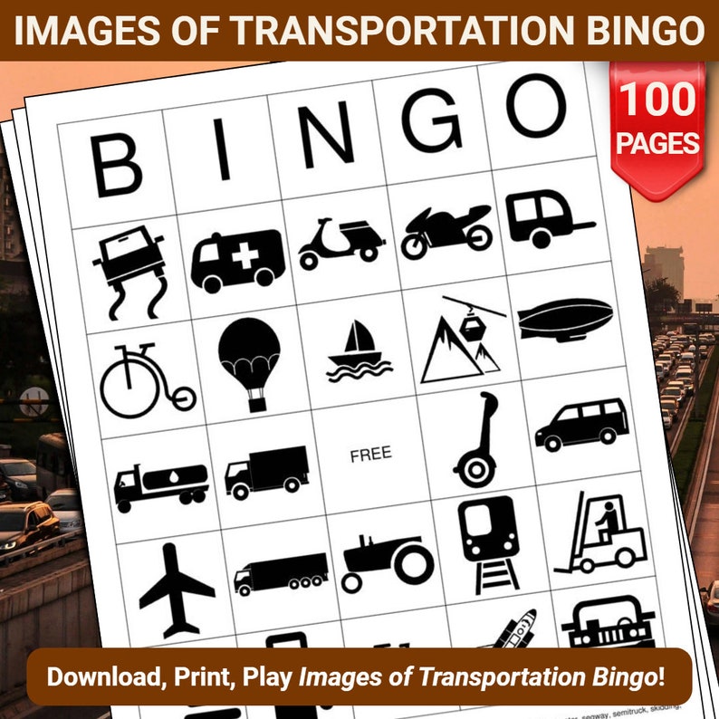 Images of Transportation Bingo Cards - 100 Pages to Download and Print ...