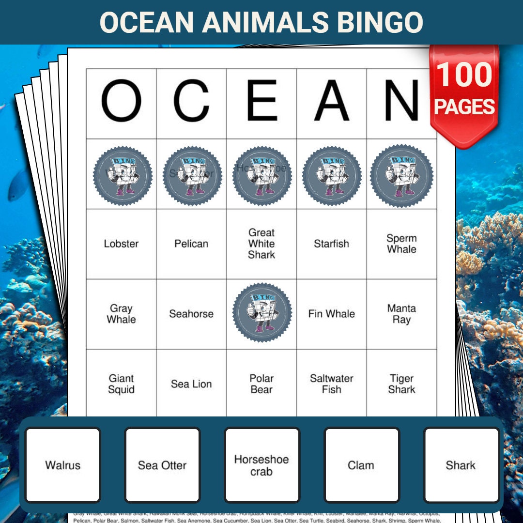 Ocean Animals Bingo Cards - 100 Pages to Download and Print - Etsy