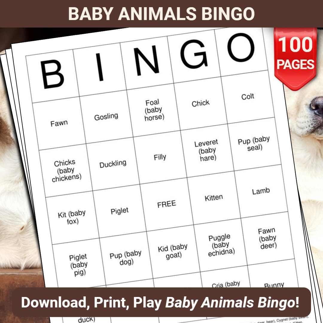 Baby Animals Bingo Cards - 100 Pages to Download and Print - Etsy