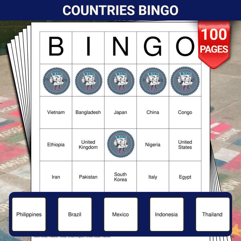 Countries Bingo Cards - 100 Pages to Download and Print - Etsy