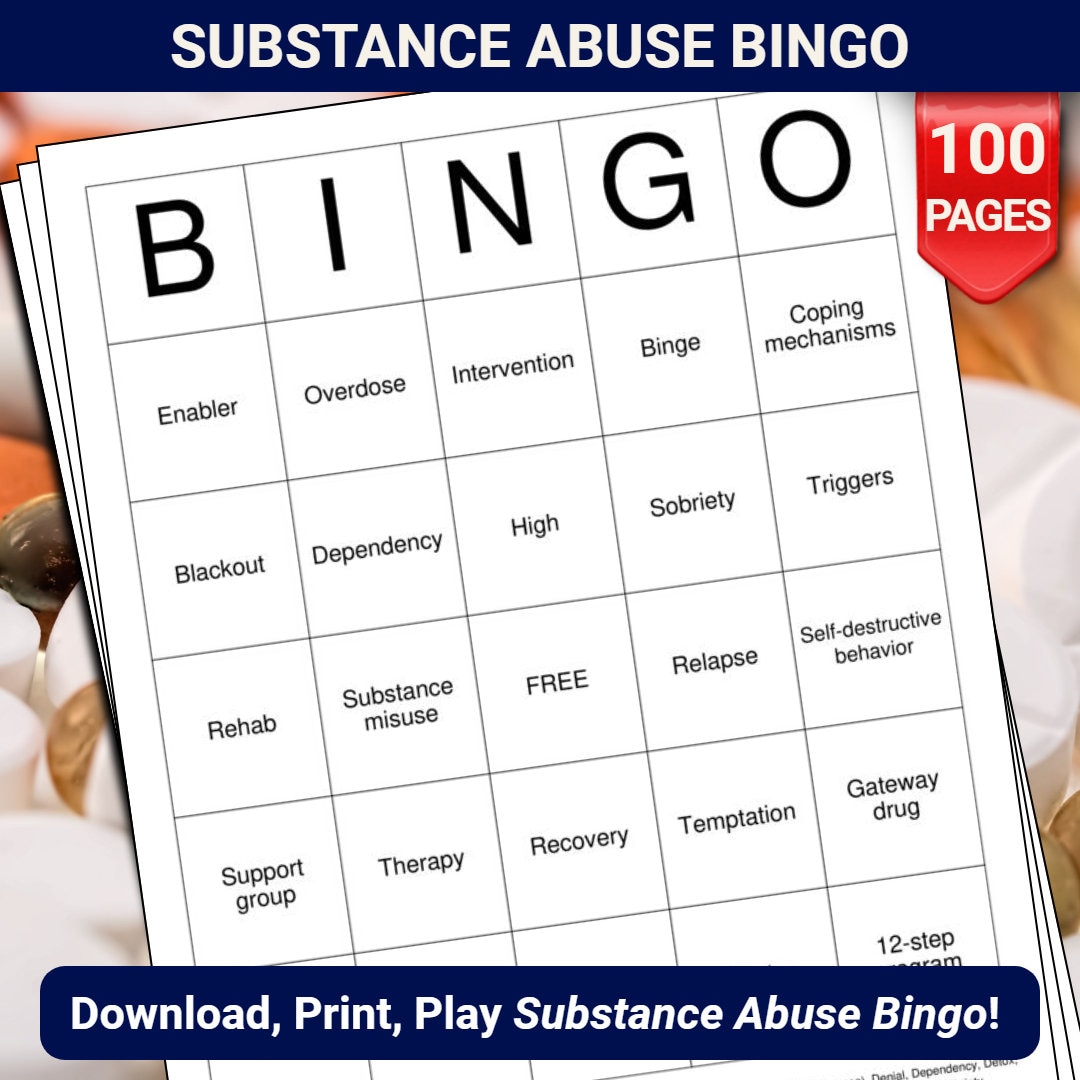 Substance Abuse Bingo Cards - 100 Pages to Download and Print - Etsy