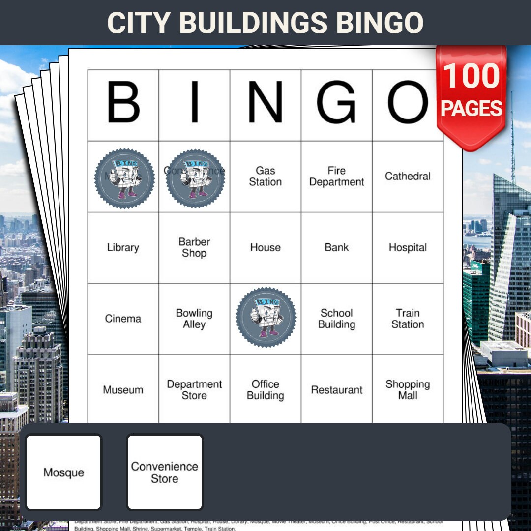 City Buildings Bingo Cards - 100 Pages to Download and Print - Etsy