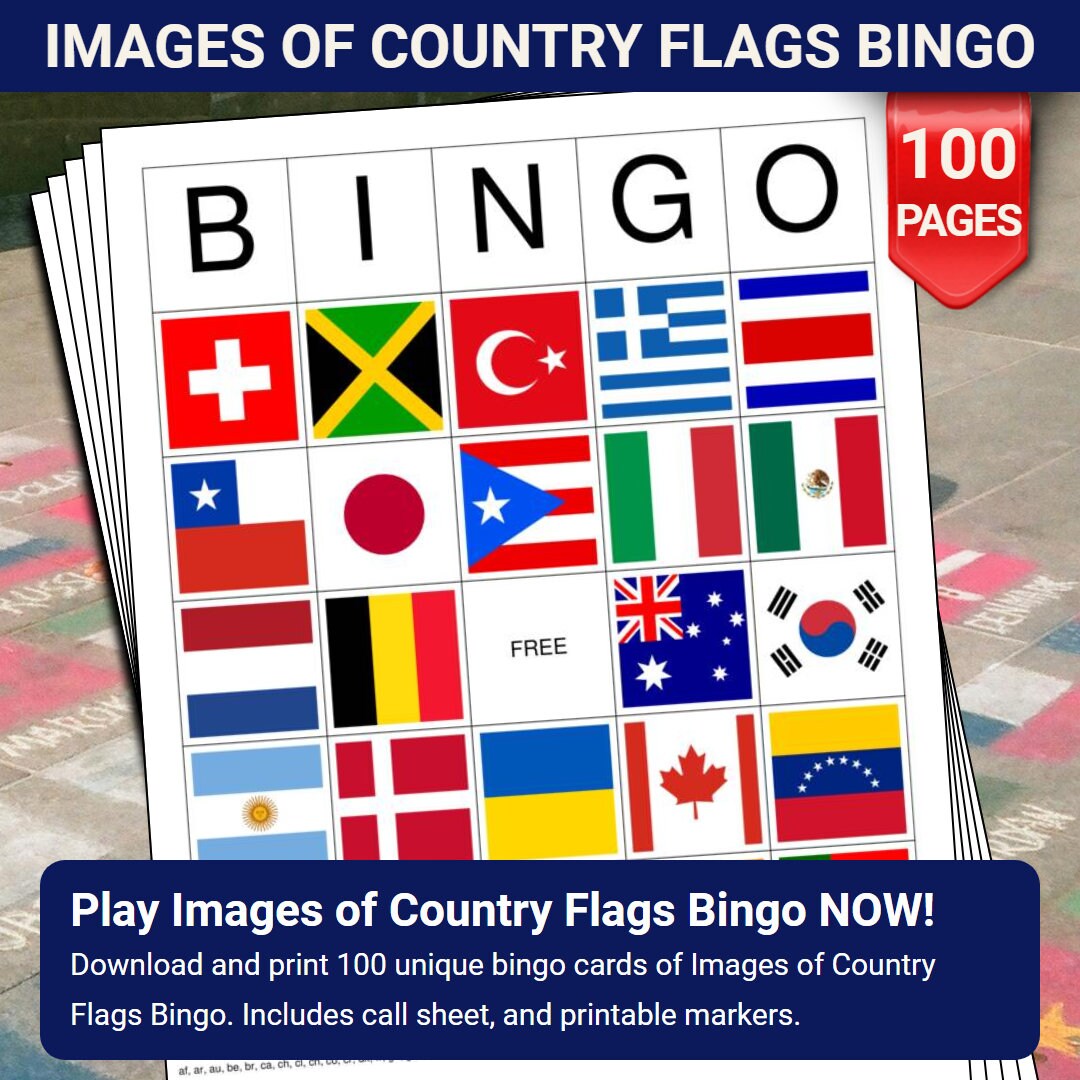 Images of Country Flags Bingo Cards 100 Pages to Download and Print - Etsy