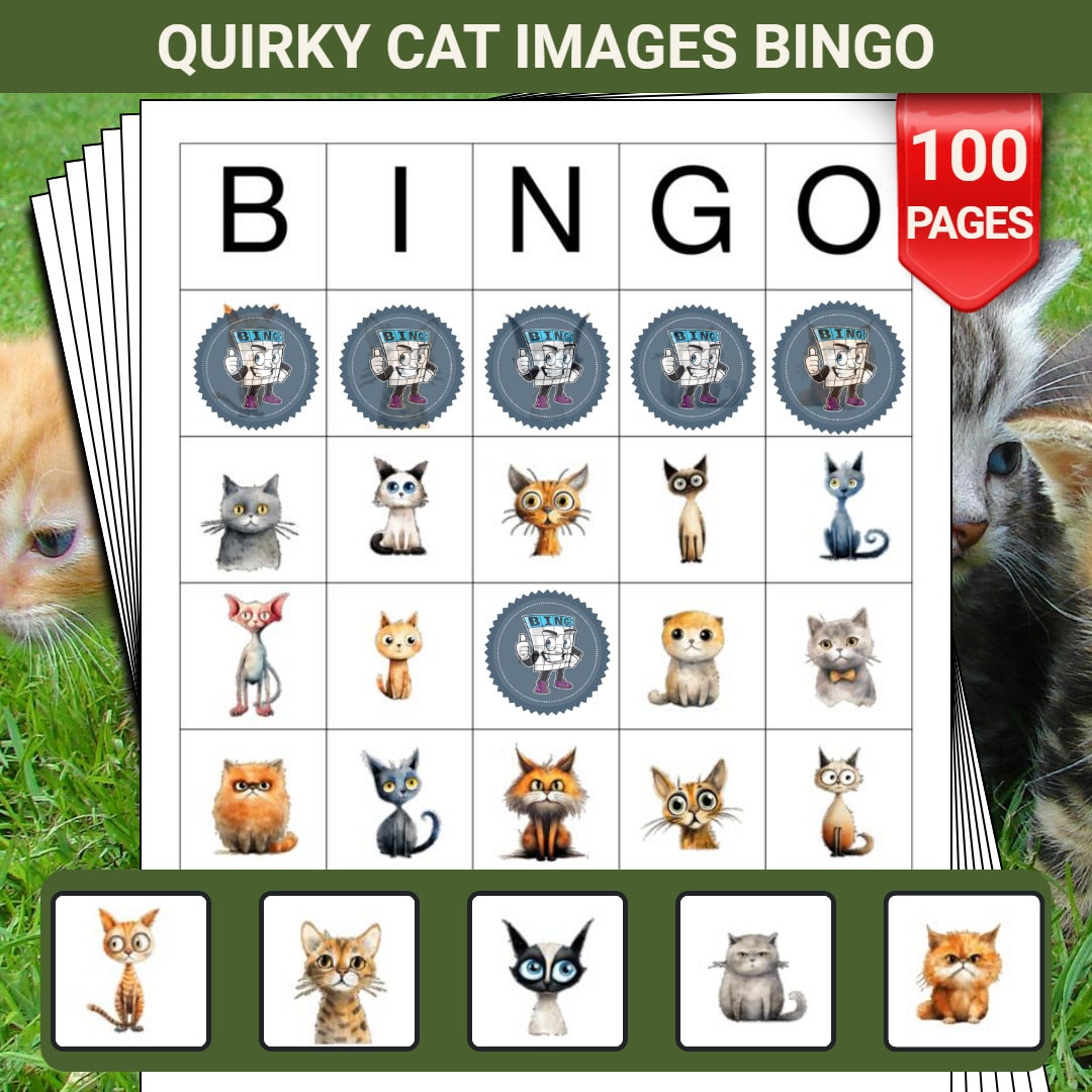 Quirky Cat Images Bingo Cards - 100 Pages to Download and Print - Etsy