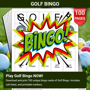 Golf Bingo Cards - 100 Pages to Download and Print - Etsy