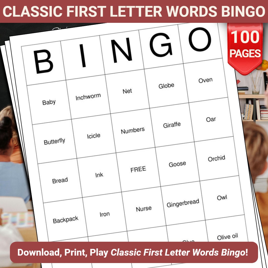 Classic First Letter Words Bingo Cards - 100 Pages to Download and ...