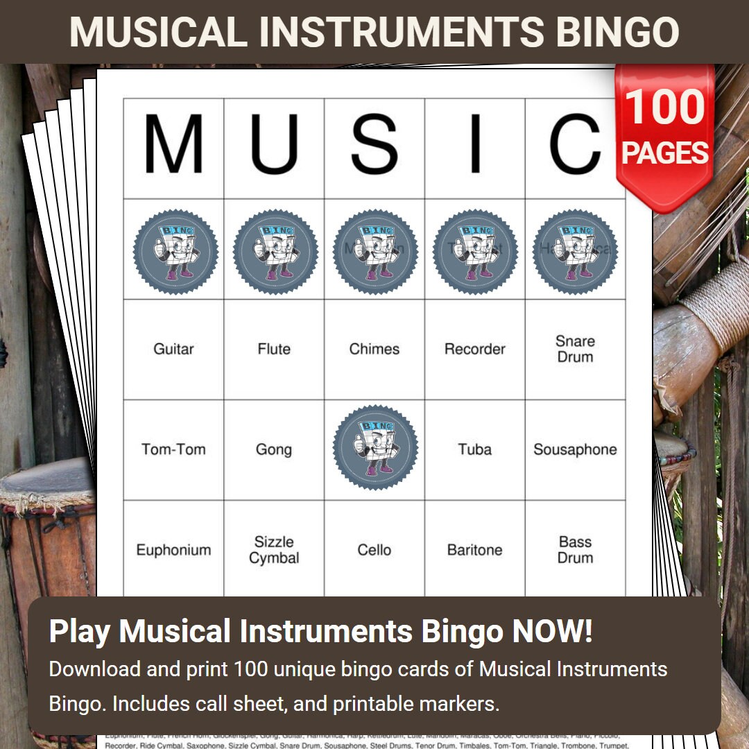 Musical Instruments Bingo Cards 100 Pages to Download and Print - Etsy