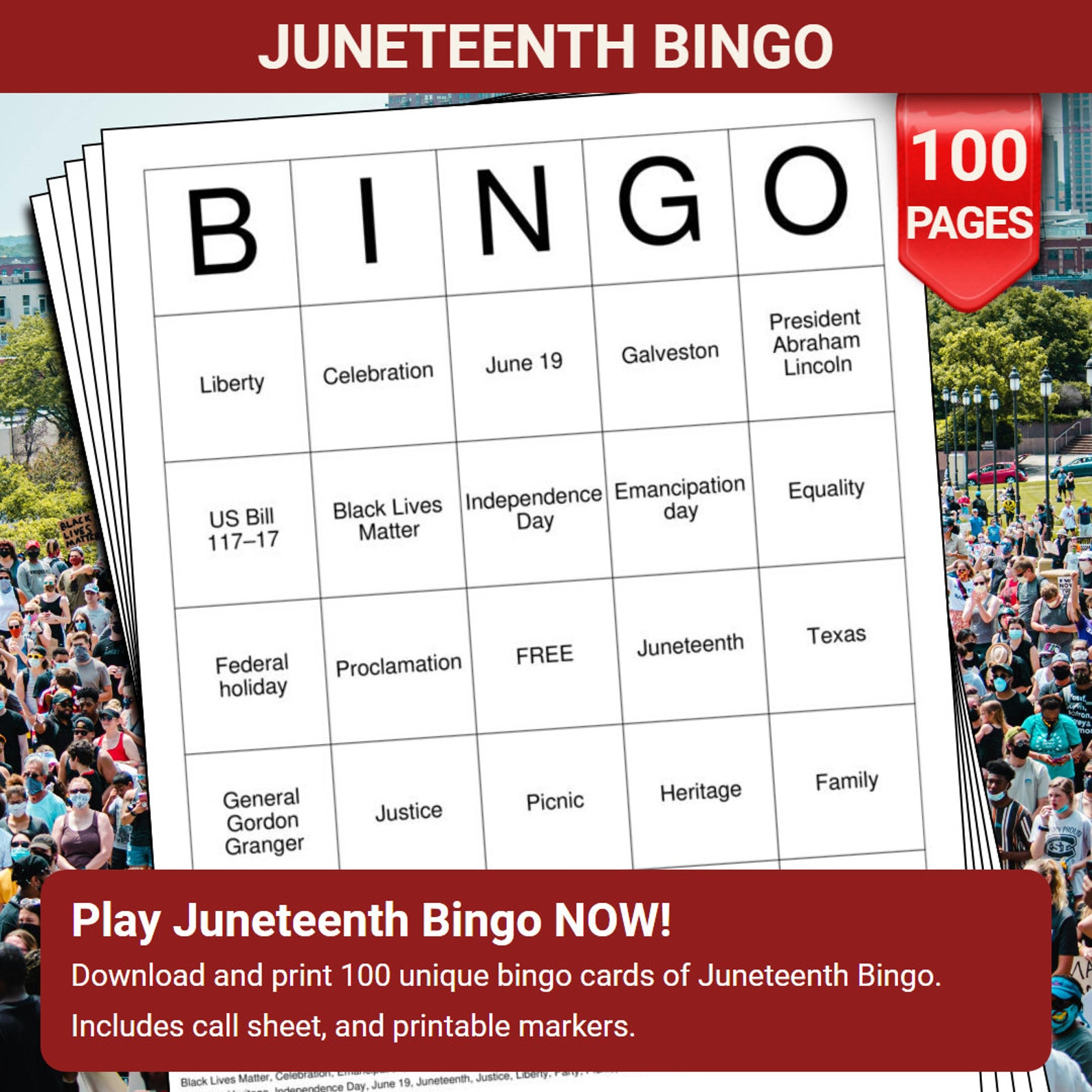 Juneteenth Bingo Cards - 100 Pages to Download and Print - Etsy